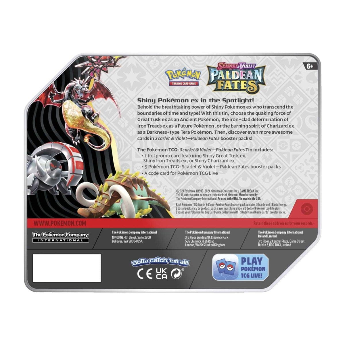 Pokemon TCG: Paldean Fates Tin 5-booster Great Tusk - 856240-GT w Ataf.pl
